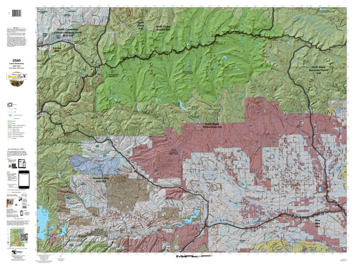 South Slope, Yellowstone Utah Mule Deer Hunting Unit Map with Land ...