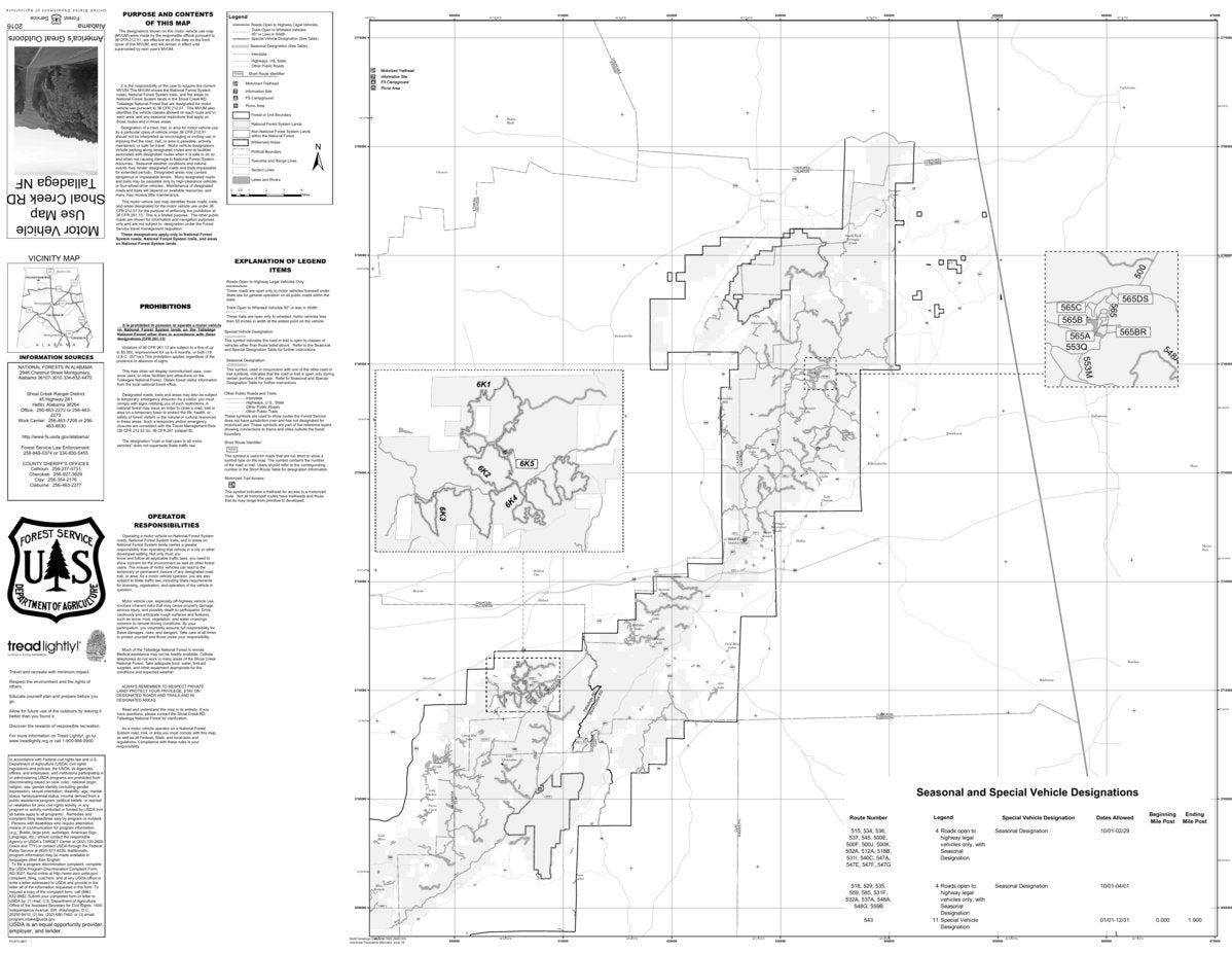 Motor Vehicle Use Map, MVUM, ShoalCreek by US Forest Service R8 ...