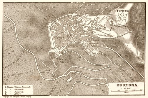 Cortona city Map, 1909 by Waldin | Avenza Maps