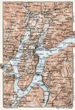 Lugano and environs Map, 1909 by Waldin | Avenza Maps