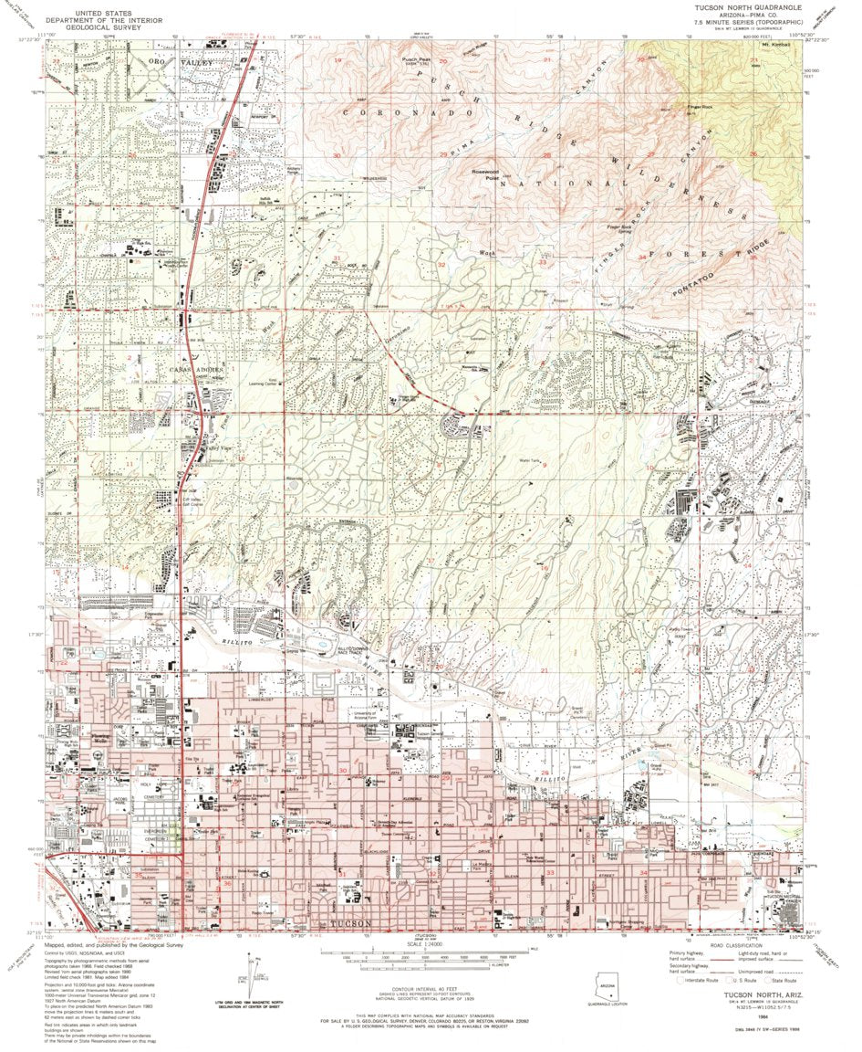 Tucson North, AZ (1984, 24000-Scale) Map by United States Geological ...