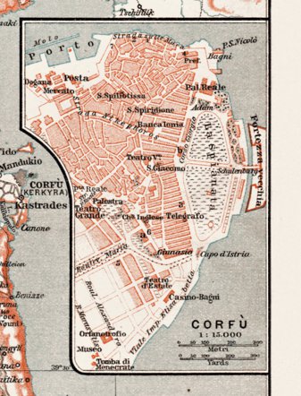 Corfu, town plan (along with the Map of the Isle of Corfu), 1908 by ...