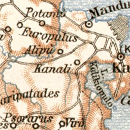 Corfu Isle Map, 1912. With town plan of Corfu (Kerkyra) by Waldin ...