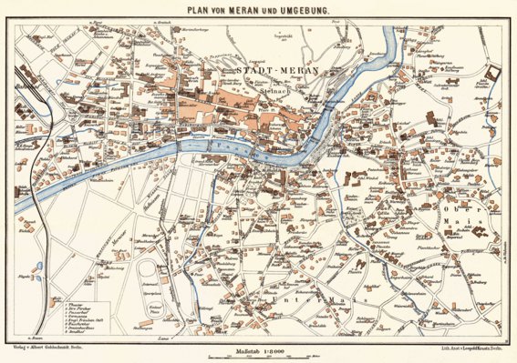 Meran (Merano) city Map, 1911 by Waldin | Avenza Maps