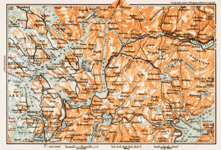 Bergen - Voss district Map, 1931 by Waldin | Avenza Maps