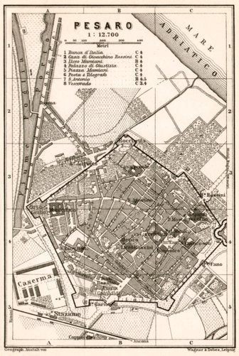 Pesaro city Map, 1909 by Waldin | Avenza Maps