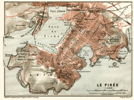 Piraeus (Πειραιάς) city Map, 1908 by Waldin | Avenza Maps