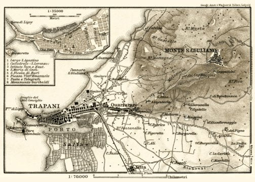 Trapani environs Map, 1929 by Waldin | Avenza Maps