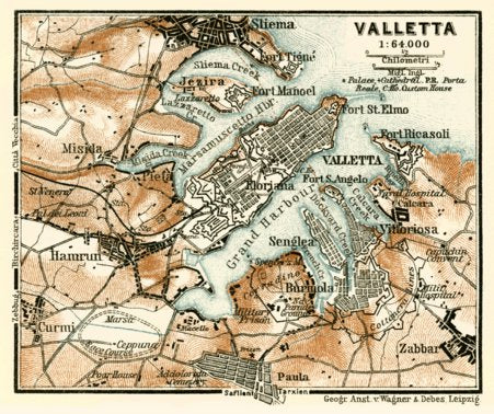 Valletta environs Map, 1929 by Waldin | Avenza Maps