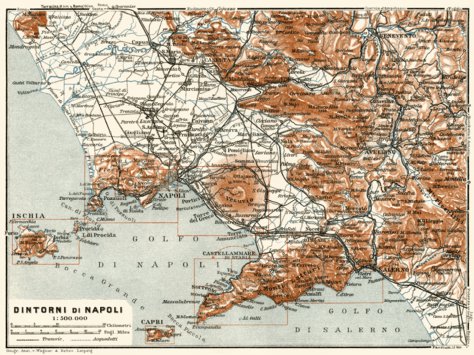 Naples (Napoli) environs general Map, 1929 by Waldin | Avenza Maps