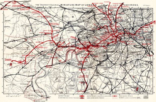 London miniature Map with the District Railroad diagram, 1907 by Waldin ...