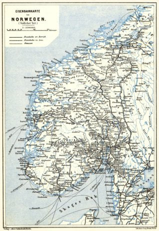 Norway, southern part. Railway network Map, 1913 by Waldin | Avenza Maps