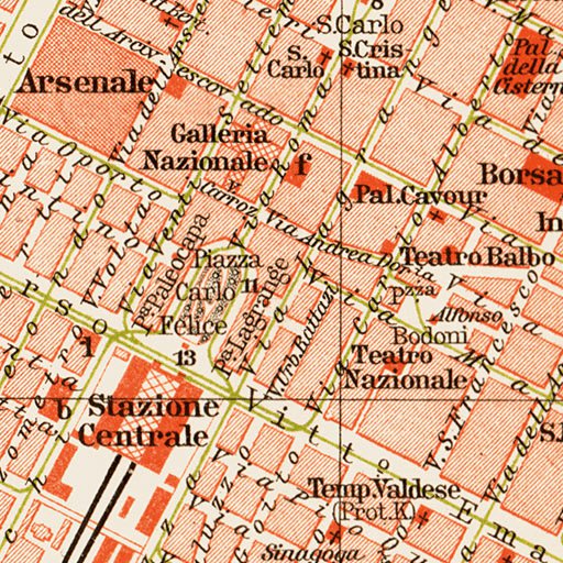 Turin (Torino) city Map, 1903 by Waldin | Avenza Maps
