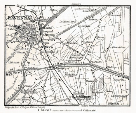 Ravenna and environs Map, 1898 by Waldin | Avenza Maps