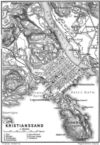 Kristianssand (Kristiansand) town plan, 1910 Map by Waldin | Avenza Maps