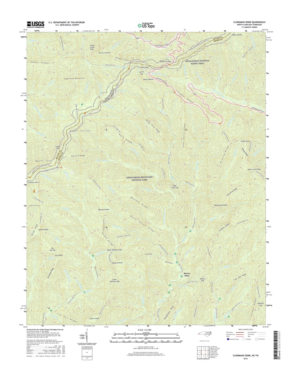 NPS/USGS 2016 Clingmans Dome Topographic Map by Great Smoky Mountains ...