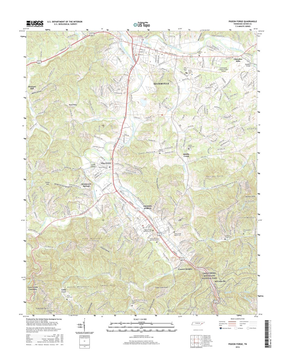 NPS/USGS 2016 Pigeon Forge Topographic Map by Great Smoky Mountains ...