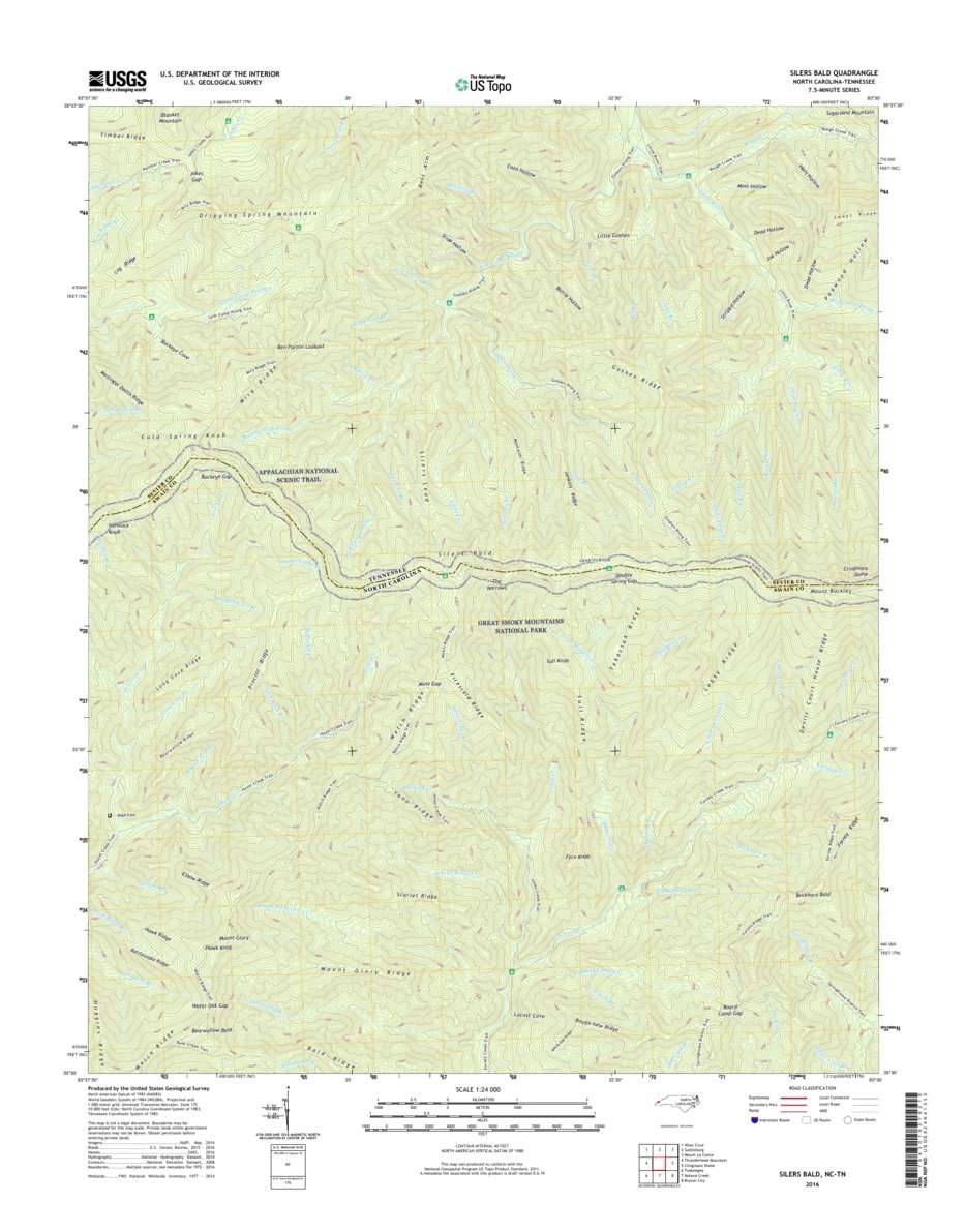 NPS/USGS 2016 Silers Bald Topographic Map by Great Smoky Mountains ...