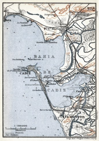Cádiz and environs Map, 1913 by Waldin | Avenza Maps