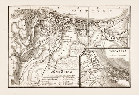 Jönköping city Map, 1899. With Husqvarna plan inset by Waldin | Avenza Maps