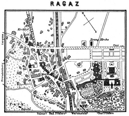 Bad Ragaz (Ragatz) Map, 1897 by Waldin | Avenza Maps