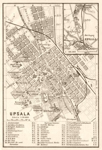 Uppsala (Upsala) city Map, 1911 by Waldin | Avenza Maps