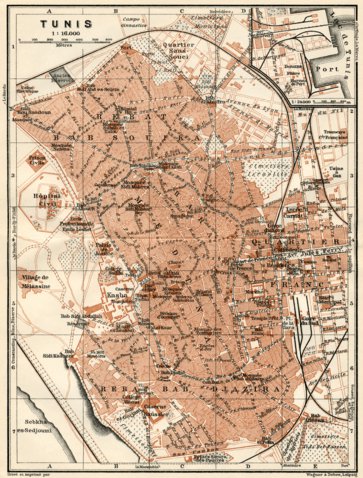Tunis (تونس) city Map, 1909 by Waldin | Avenza Maps