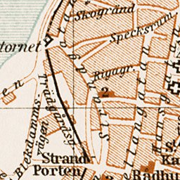 Visby (Wisby) city Map, with Map of Visby suburbs, 1929 by Waldin ...