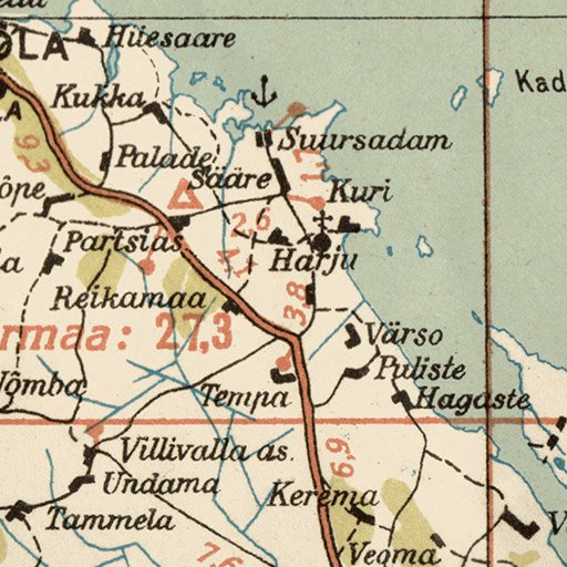 Estonian Road Map, Plate 2: Hiiumaa. 1938 by Waldin | Avenza Maps