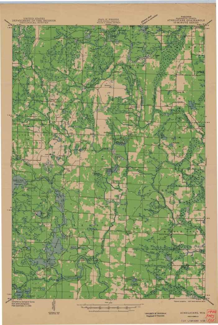 Athelstane, WI (1942, 48000-Scale) Map by United States Geological ...