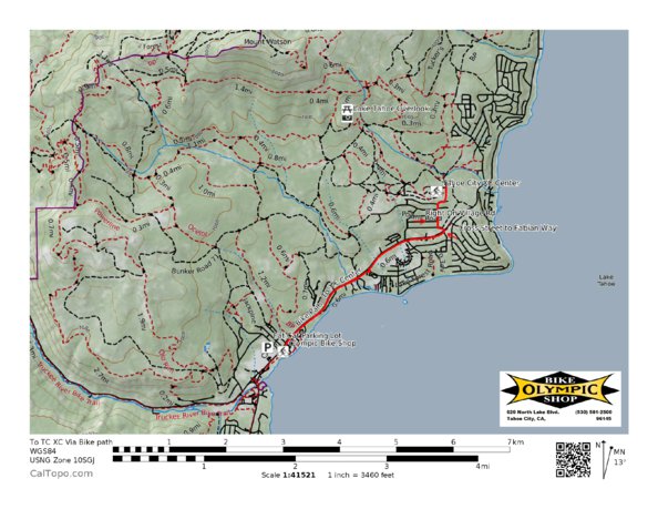 Bike path to Tahoe City XC center. Map by Olympic Bike Shop | Avenza Maps