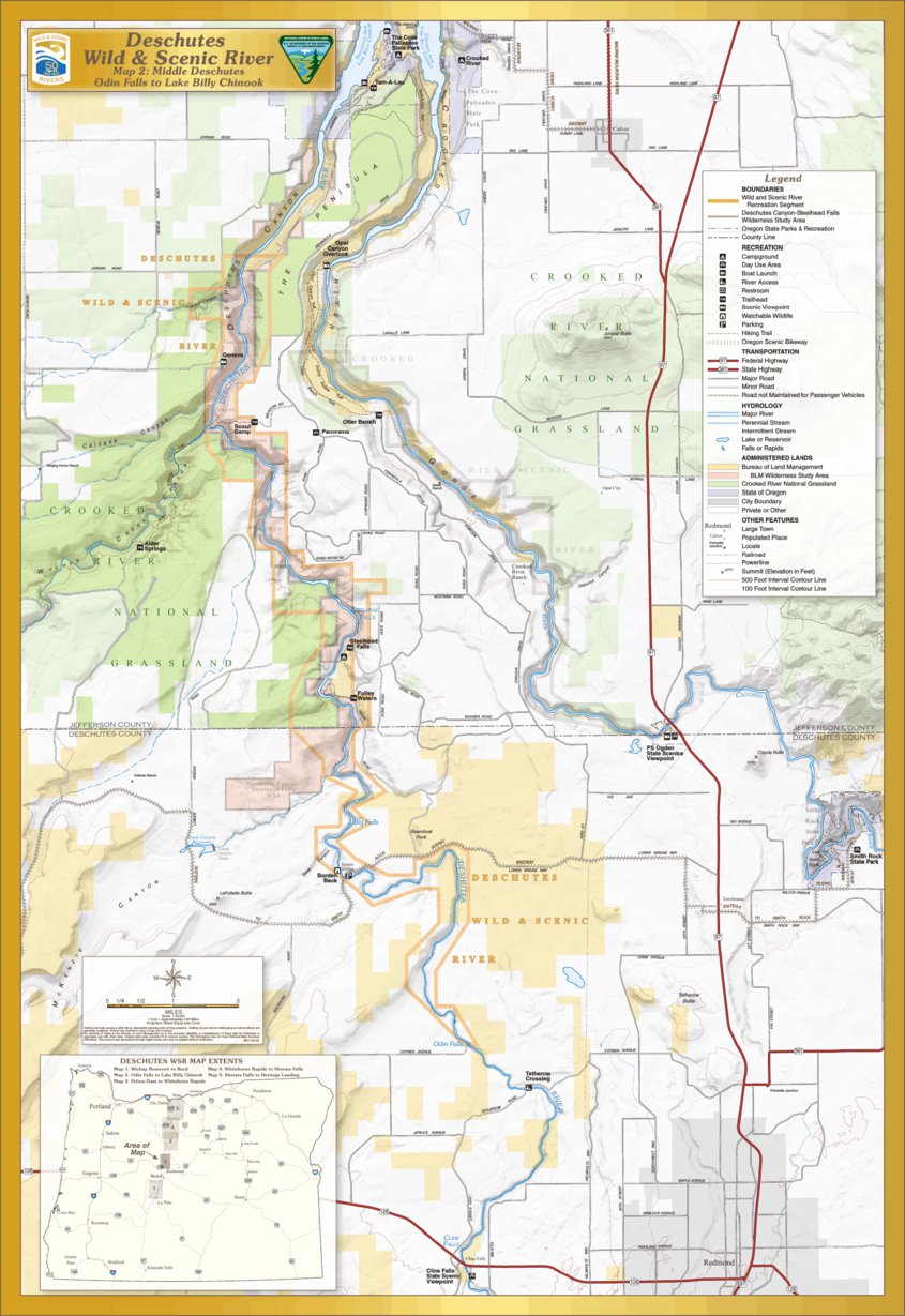 Deschutes Wild and Scenic River, Odin Falls to Lake Billy Chinook Map ...