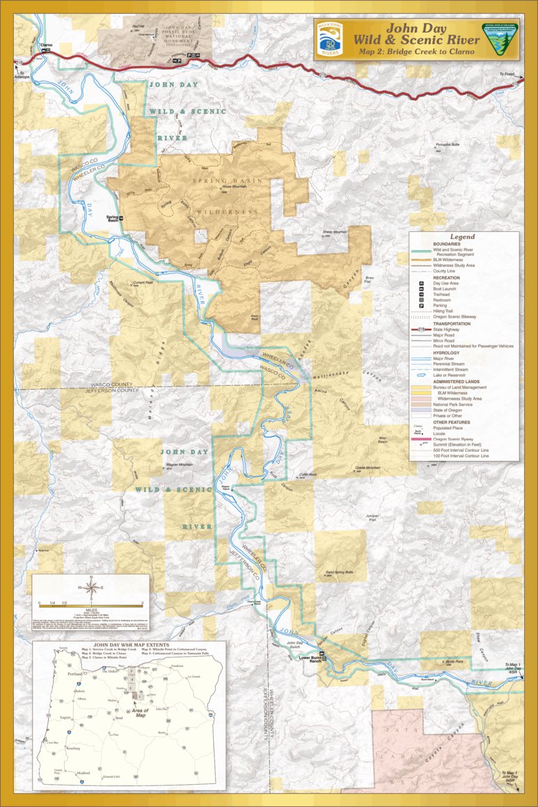 John Day Wild and Scenic River Map 2, Bridge Creek to Clarno by Bureau ...