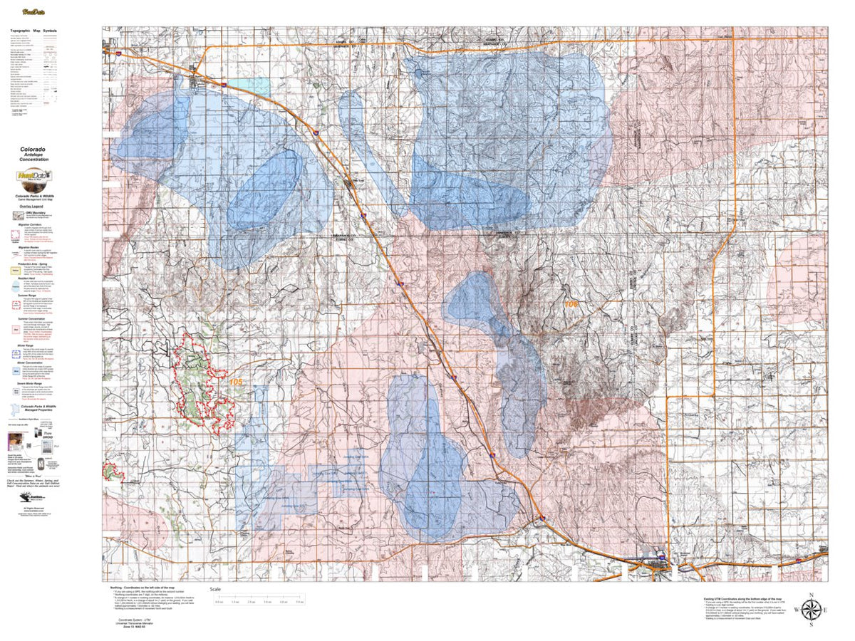HuntData Colorado Unit 106 Antelope Concentration Map by HuntData LLC ...