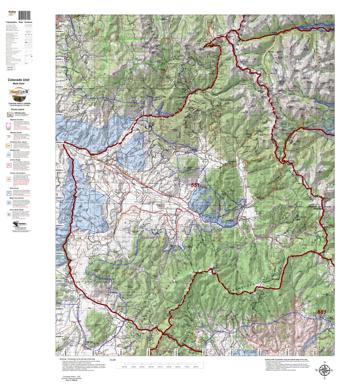 HuntData Colorado Unit 551 Mule Deer Concentration Map by HuntData LLC ...