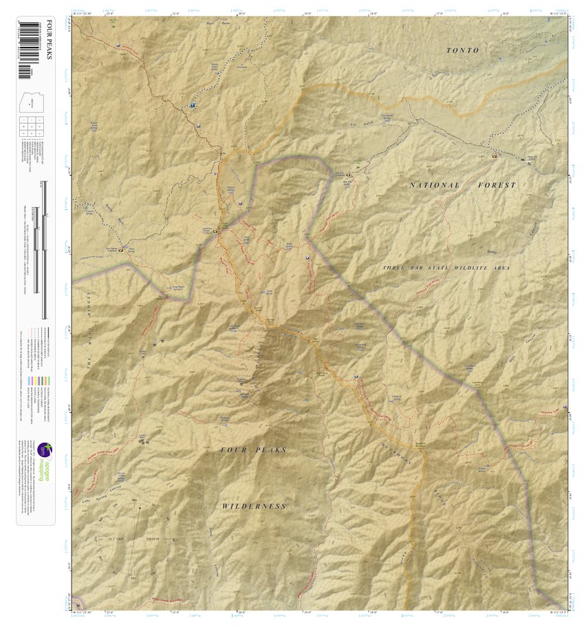 Four Peaks, Arizona 7.5 Minute Topographic Map - Color Hillshade by ...