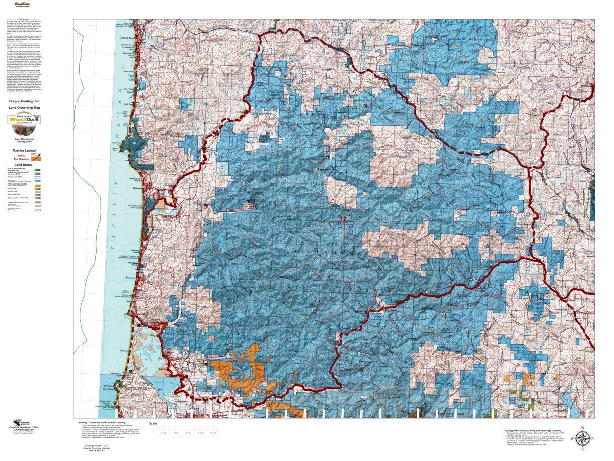Oregon Hunting Unit 12, Wilson Land Ownership Map by HuntData LLC ...