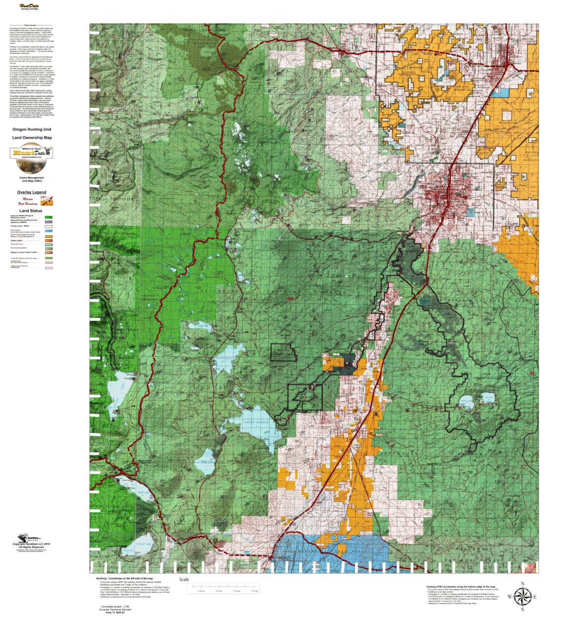 Oregon Hunting Unit 34, Upper Deschutes Land Ownership Map by HuntData ...