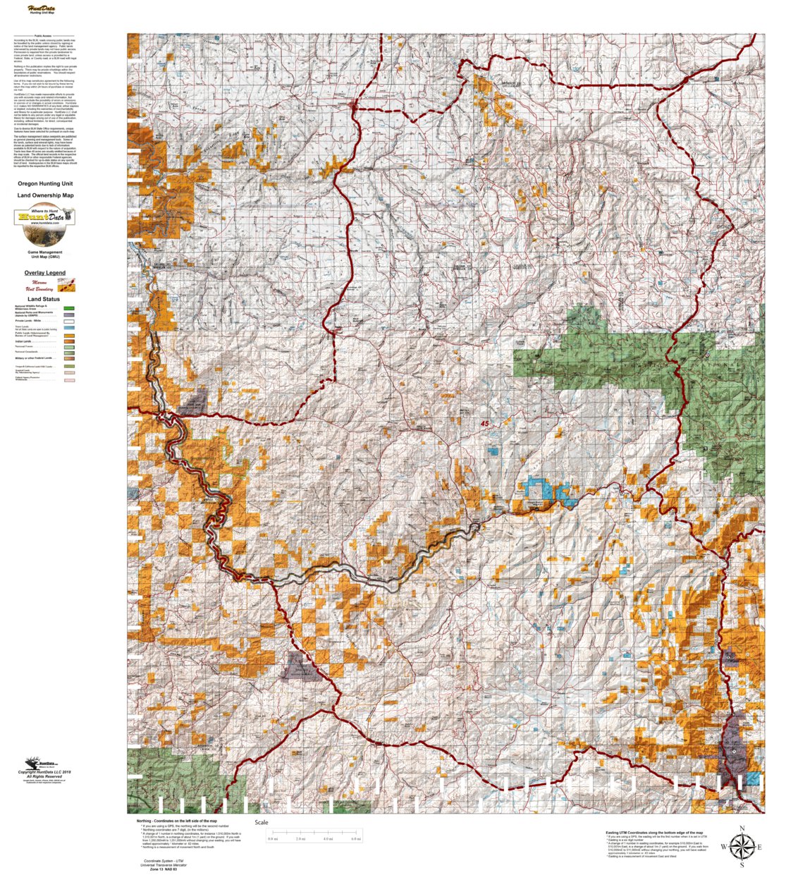 Oregon Hunting Unit 45, Fossil Land Ownership Map by HuntData LLC ...