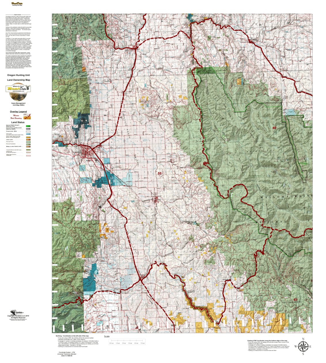 Oregon Hunting Unit 53, Catherine Creek Land Ownership Map by HuntData ...