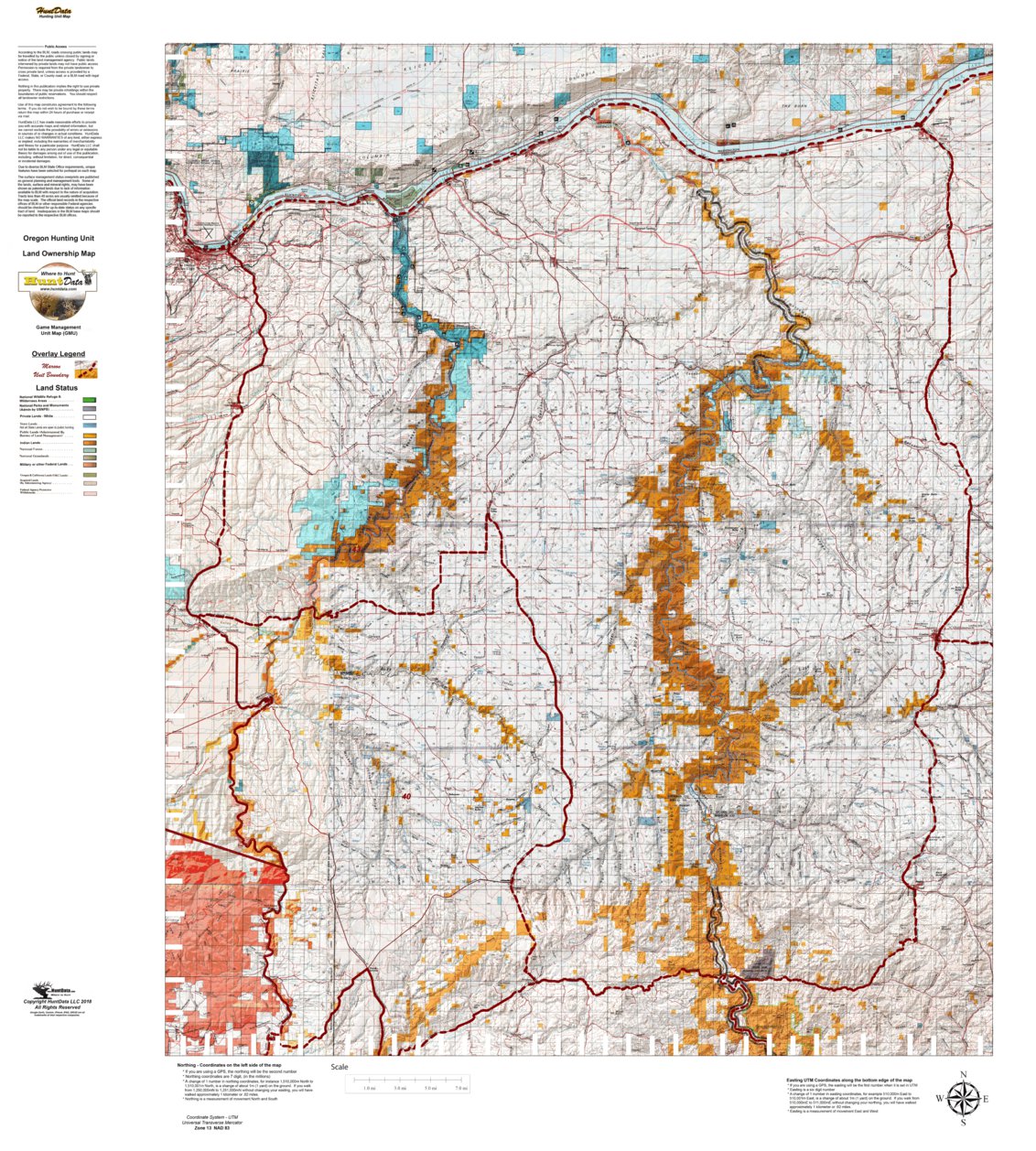 Oregon Hunting Unit 43, Biggs Land Ownership Map by HuntData LLC ...