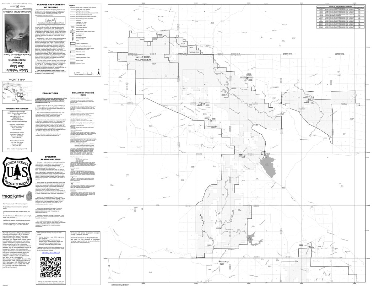 Cleveland MVUM - Palomar (north) Map by US Forest Service R5 | Avenza Maps