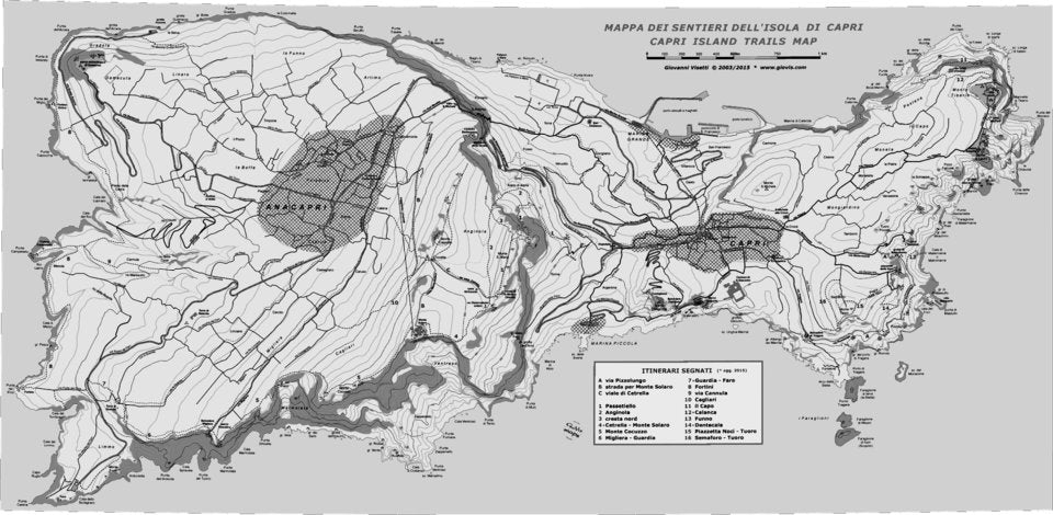 Capri Island Trails Map / Mappa dei Sentieri dell'Isola di Capri by ...