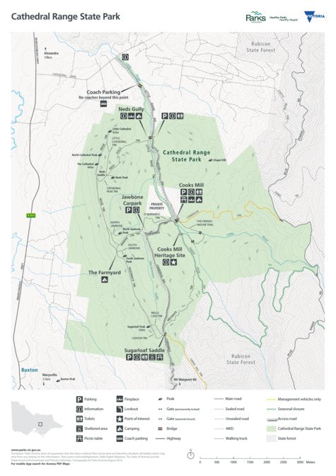 Cathedral Range State Park Visitor Guide Map by Parks Victoria | Avenza ...