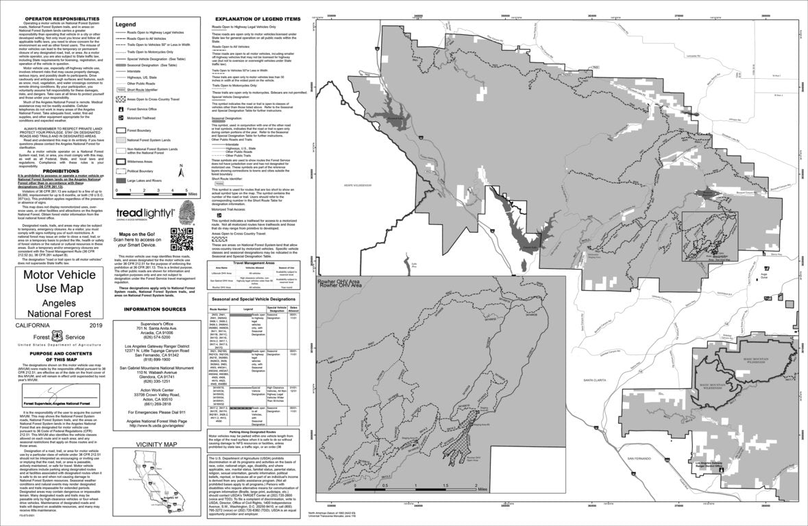 Angeles MVUM (Front) Map by US Forest Service R5 | Avenza Maps