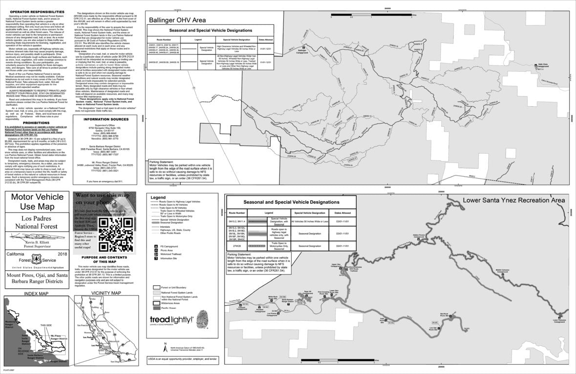 Los Padres MVUM - Southern Districts (Ballinger OHV Area) Map by US ...