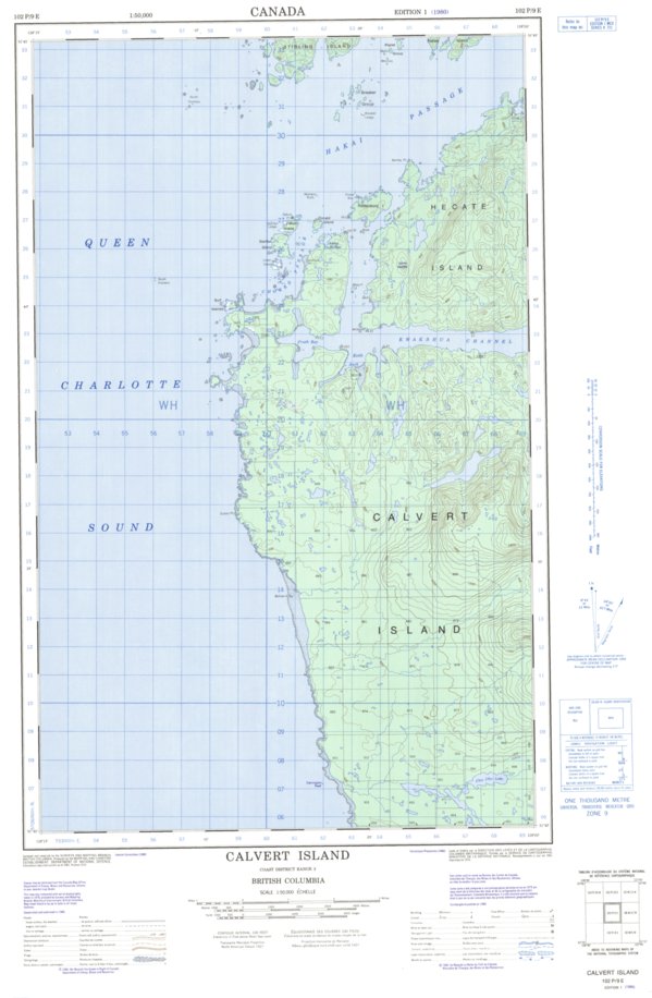 Calvert Island, BC (102P09 CanMatrix) Map by Natural Resources Canada ...