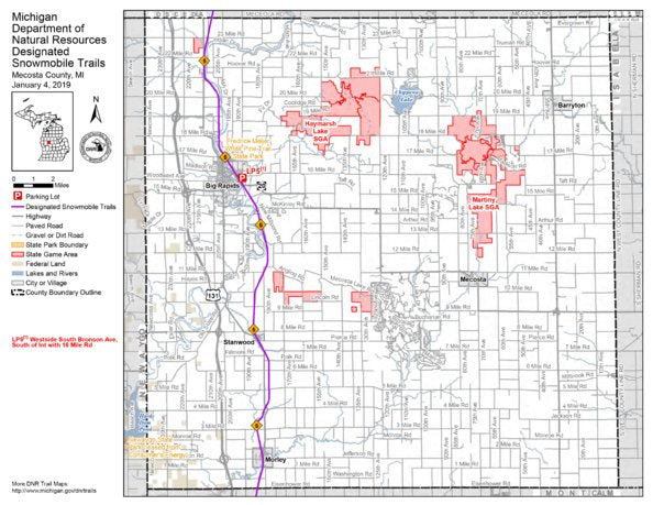 Mecosta County Snowmobile Trails Map by MI DNR | Avenza Maps
