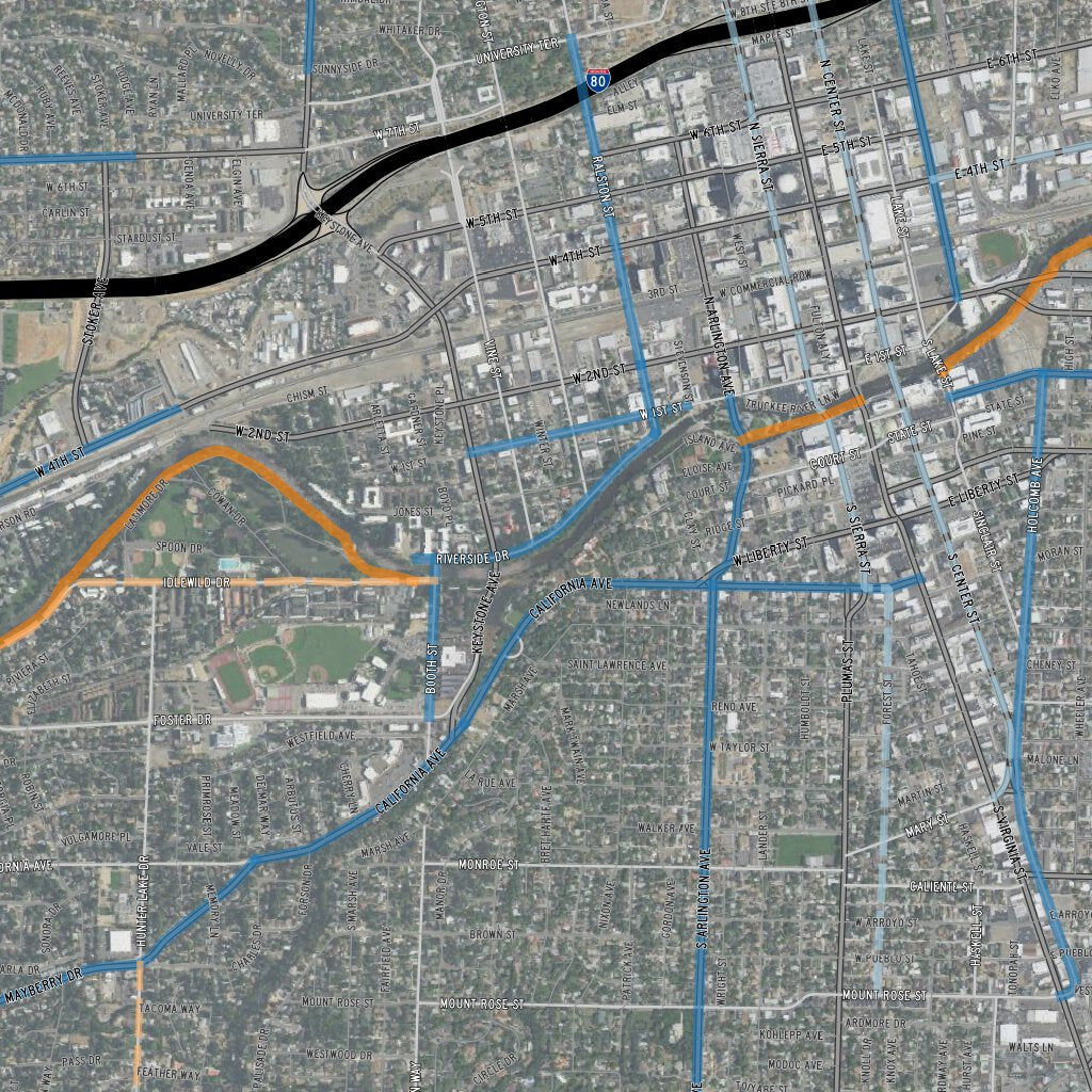 Reno Sparks Roads and Bicycle Routes 2019 Map by Geogistics | Avenza Maps