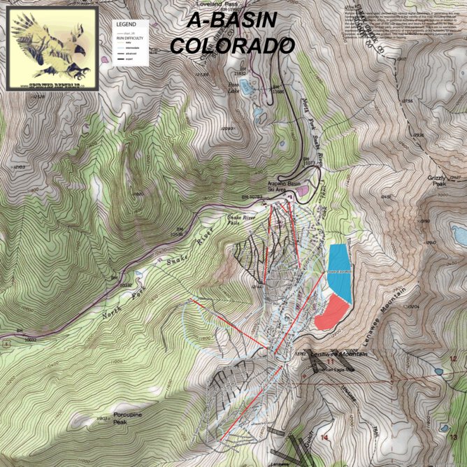 2020 A Basin Ski Area Trails on Topographic Map by Spirited Republic ...